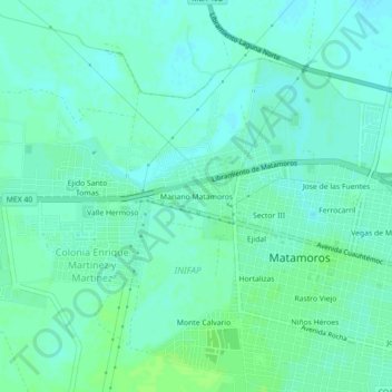 Mapa topográfico Mariano Matamoros, altitud, relieve