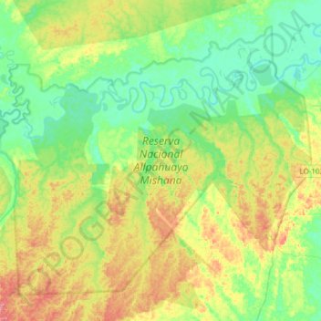 Mapa topográfico Reserva Nacional Allpahuayo Mishana, altitud, relieve