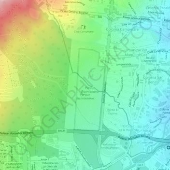 Mapa topográfico Parque Bicentenario, altitud, relieve
