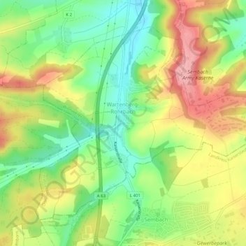 Mapa topográfico Wartenberg-Rohrbach, altitud, relieve