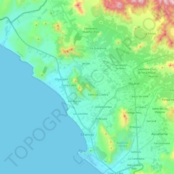Mapa topográfico Chancay, altitud, relieve
