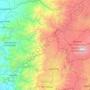 Mapa topográfico Guaranda, altitud, relieve