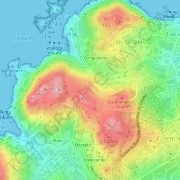 Mapa topográfico Parque de Bens, altitud, relieve